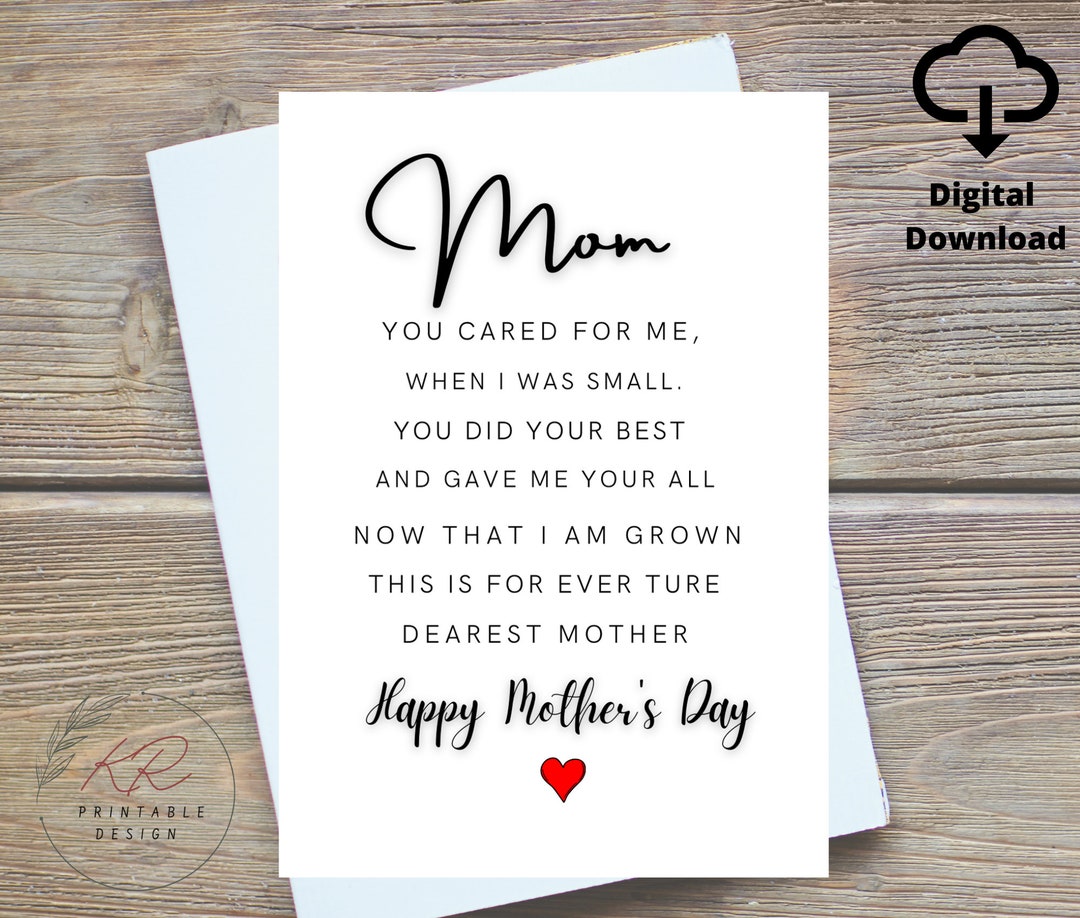 Mum Poem Card, Mothers Day Card Printable, Poem Mothers Day Card ...