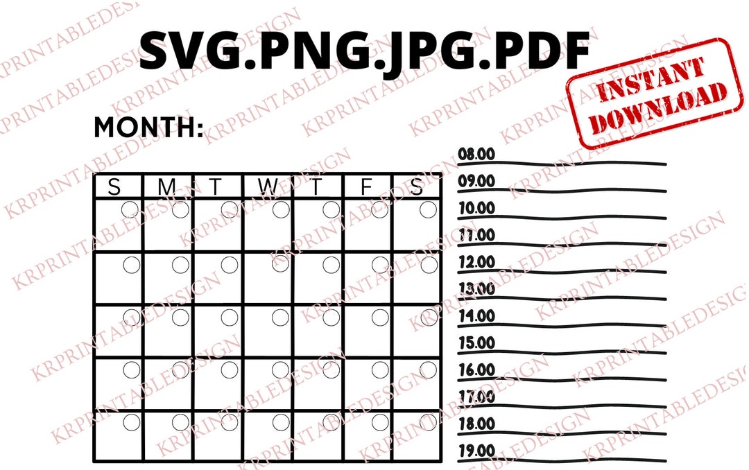 Blank Calendar SVG, Monthly Calendar Cut File, Printable Calendar ...