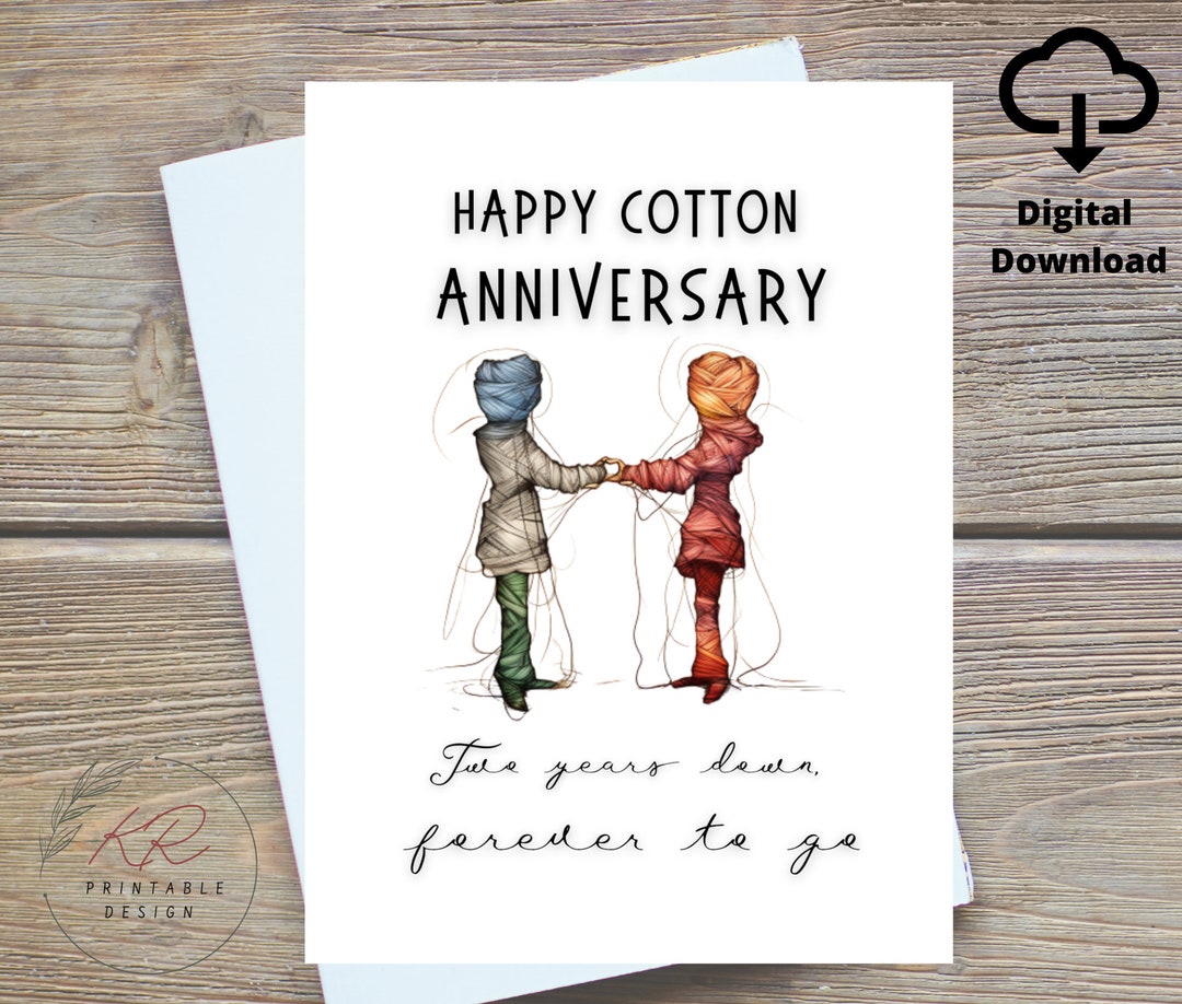 2nd Wedding Anniversary Card for Couple, Cotton Wedding Anniversary ...