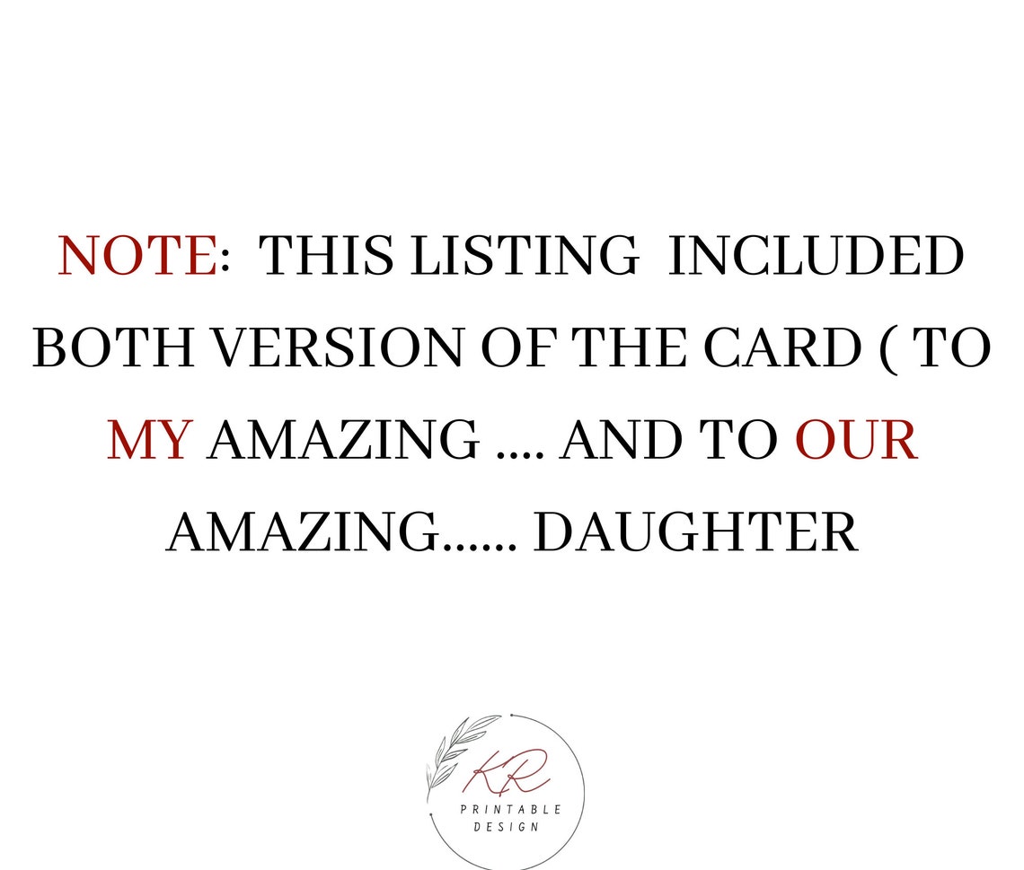 Daughter Mother's Day Card Printable, to My Amazing Daughter, to Our ...