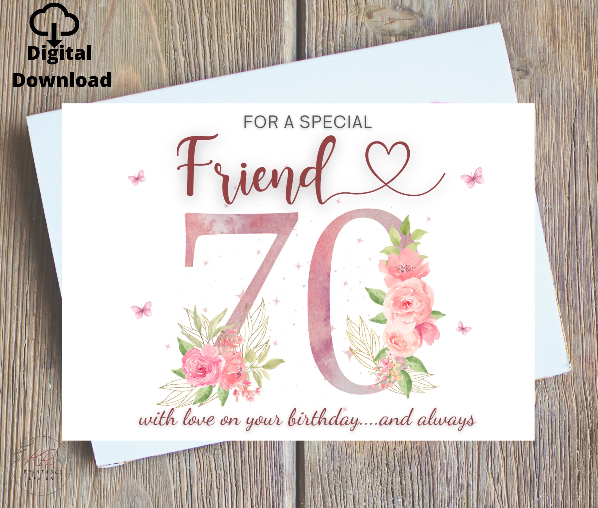 Happy 70th Birthday Card for A Friend Printable, 70th Birthday Card for ...