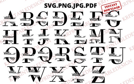 Alphabet Floral Split Letter Svgflower Monogram Svg Wedding Etsy