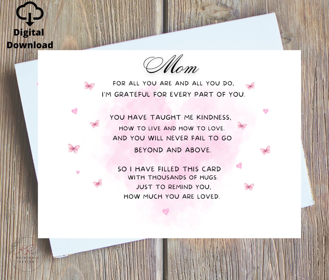 Mom Poem Card, Mothers Day Card Printable, Poem Mothers Day Card ...