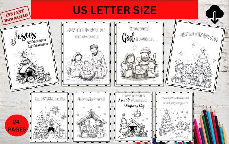 Christmas Nativity Themed Coloring Pages for Kids, Christmas Coloring ...