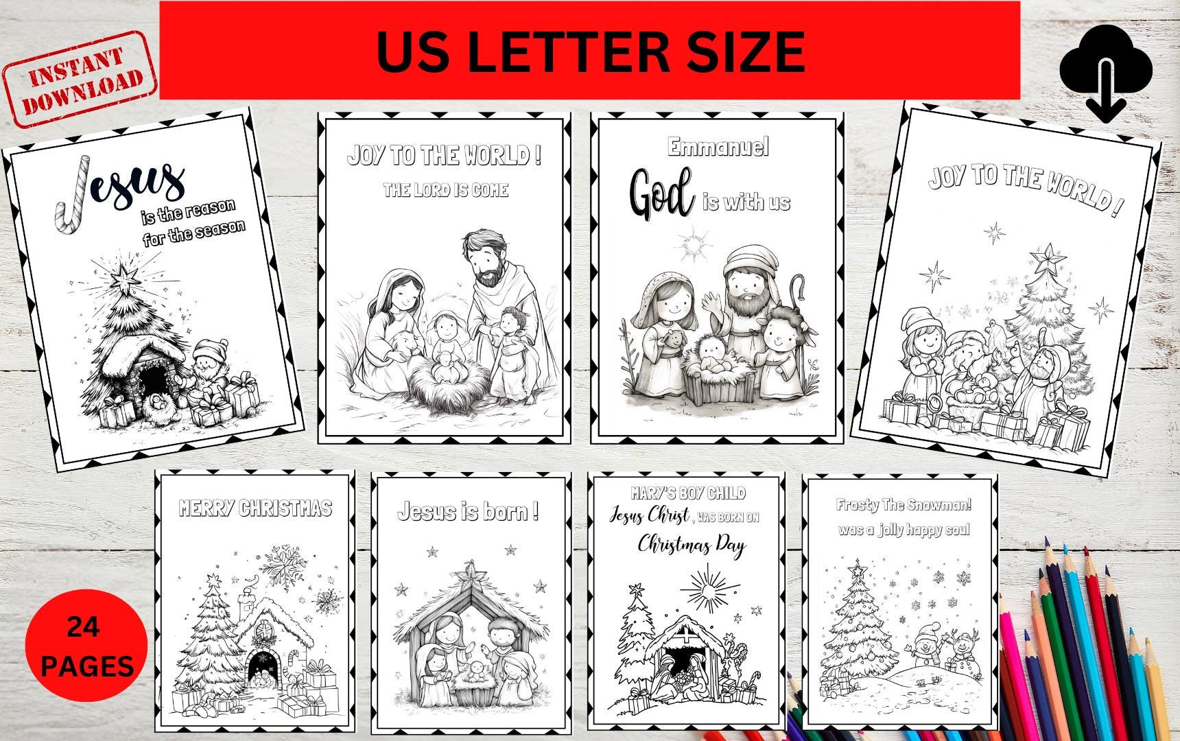 Christmas Nativity Themed Coloring Pages for Kids, Christmas Coloring ...