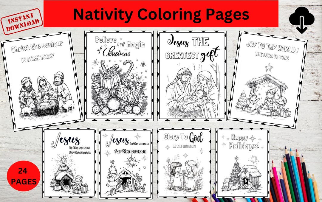 Christmas Nativity Themed Coloring Pages for Kids, Christmas Coloring ...