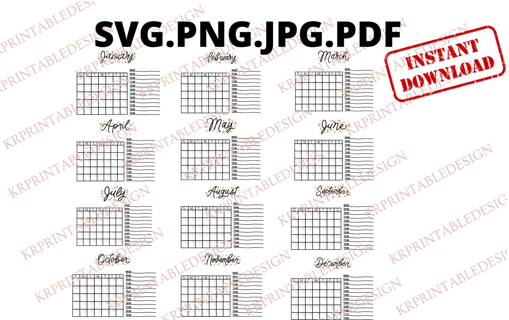 Blank Calendar SVG, Monthly Calendar Cut File, Printable Calendar ...
