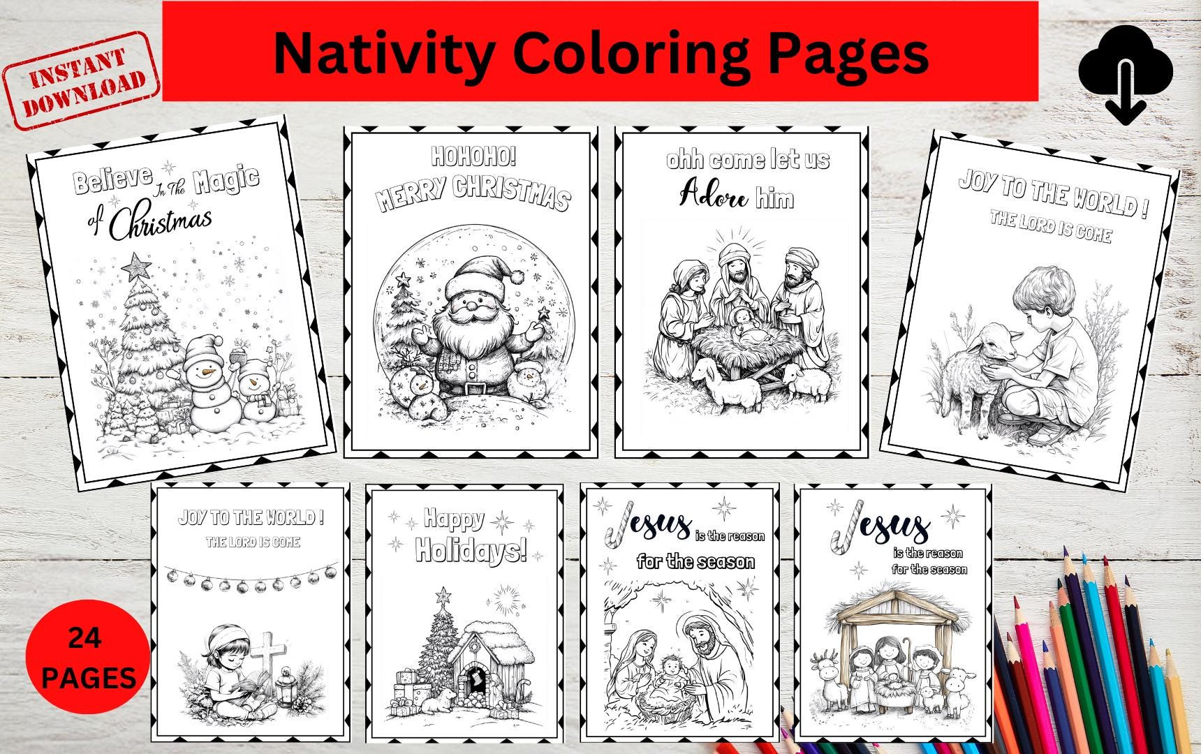 Christmas Nativity Themed Coloring Pages for Kids, Christmas Coloring ...
