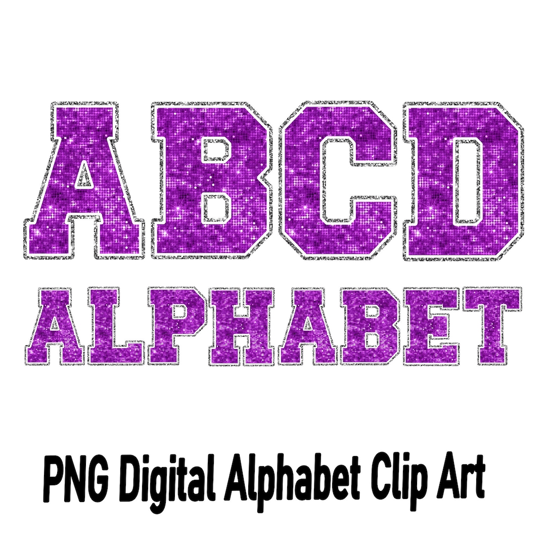 Sequin Faux Glitter Purple and Silver Alphabet Letters and Number Set ...