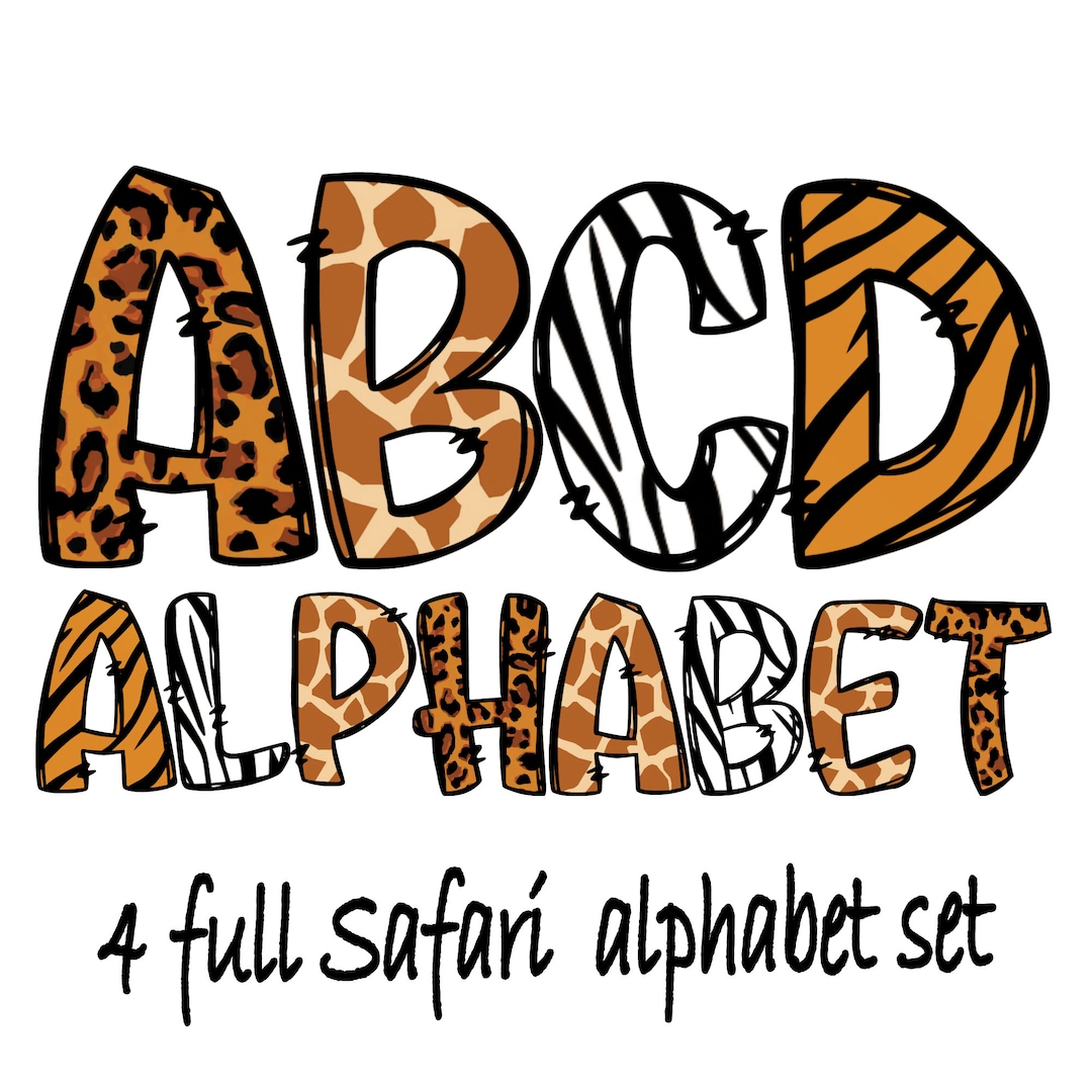 Safari Animals Skin Alphabet Doodle Letters, Bundle, Leopard , Zebra ...