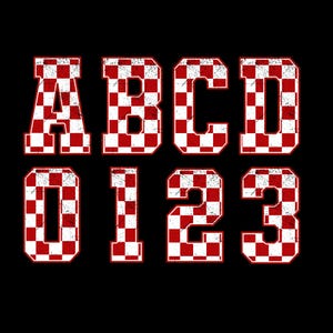 Red Checkered Valentine Alphabet and Numbers ,retro Alphabet Letters ...