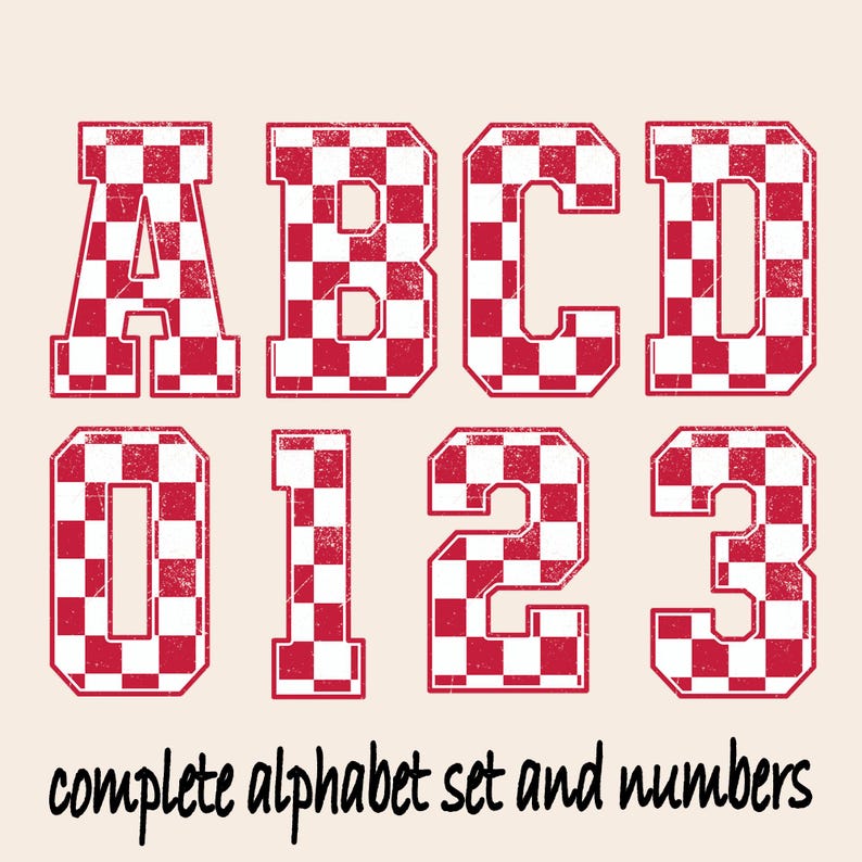 Cardinal Red and White Checkered Pattern Alphabet Set, Checkered ...