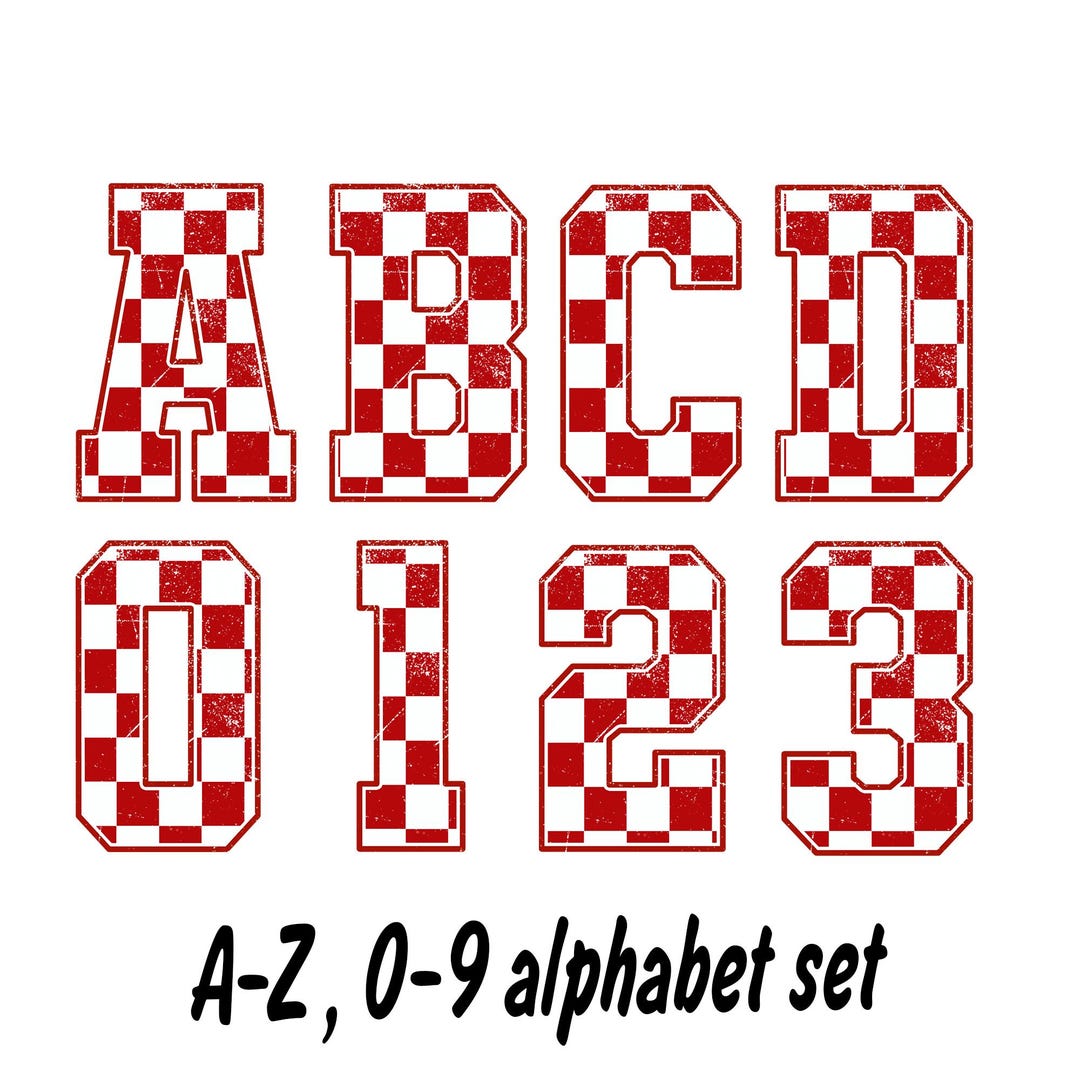 Red Checkered Valentine Alphabet and Numbers ,retro Alphabet Letters ...