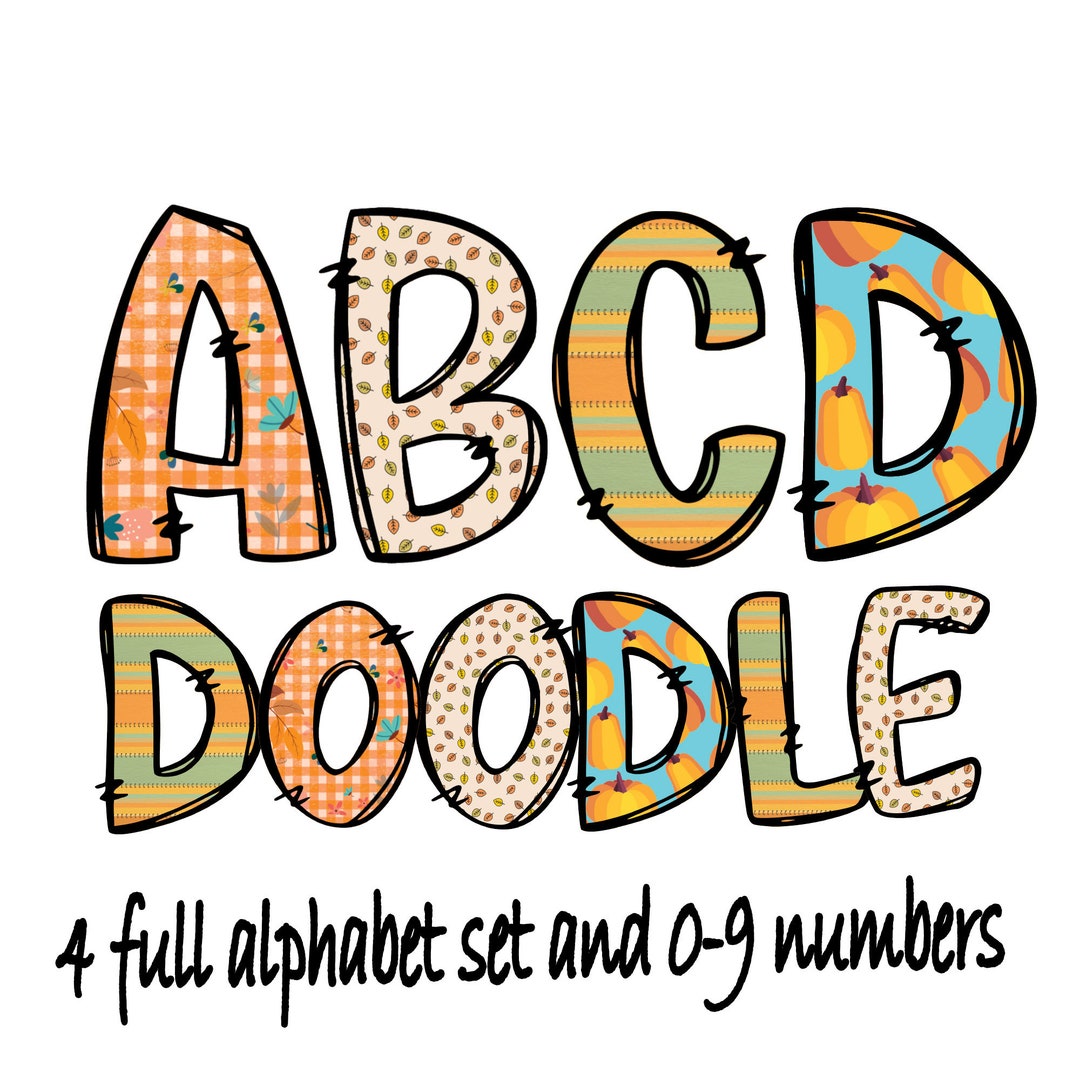 Fall Doodle Alphabet Bundle, Autumn PNG Letters, Numbers, A-Z Upper ...