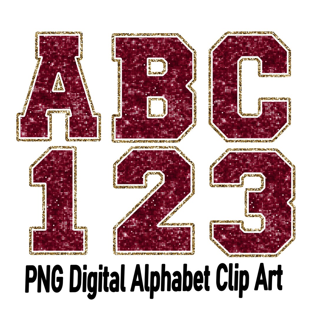 Sequin Faux Glitter Maroon and Gold Alphabet Letters and Number Set ...