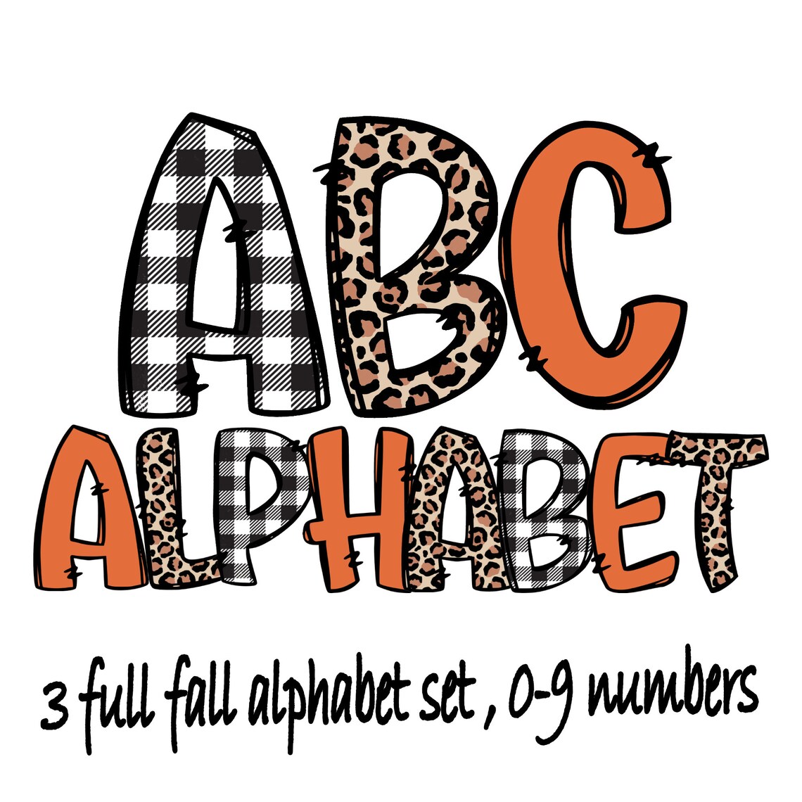 Fall Season Doodle Alphabet Bundle, Autumn PNG Letters, Numbers, A-Z ...