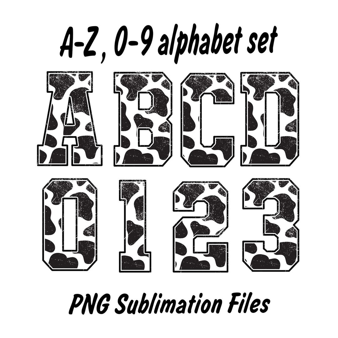 Black Cow Alphabet and Numbers ,alphabet Letters, Kids PNG File, Cow ...