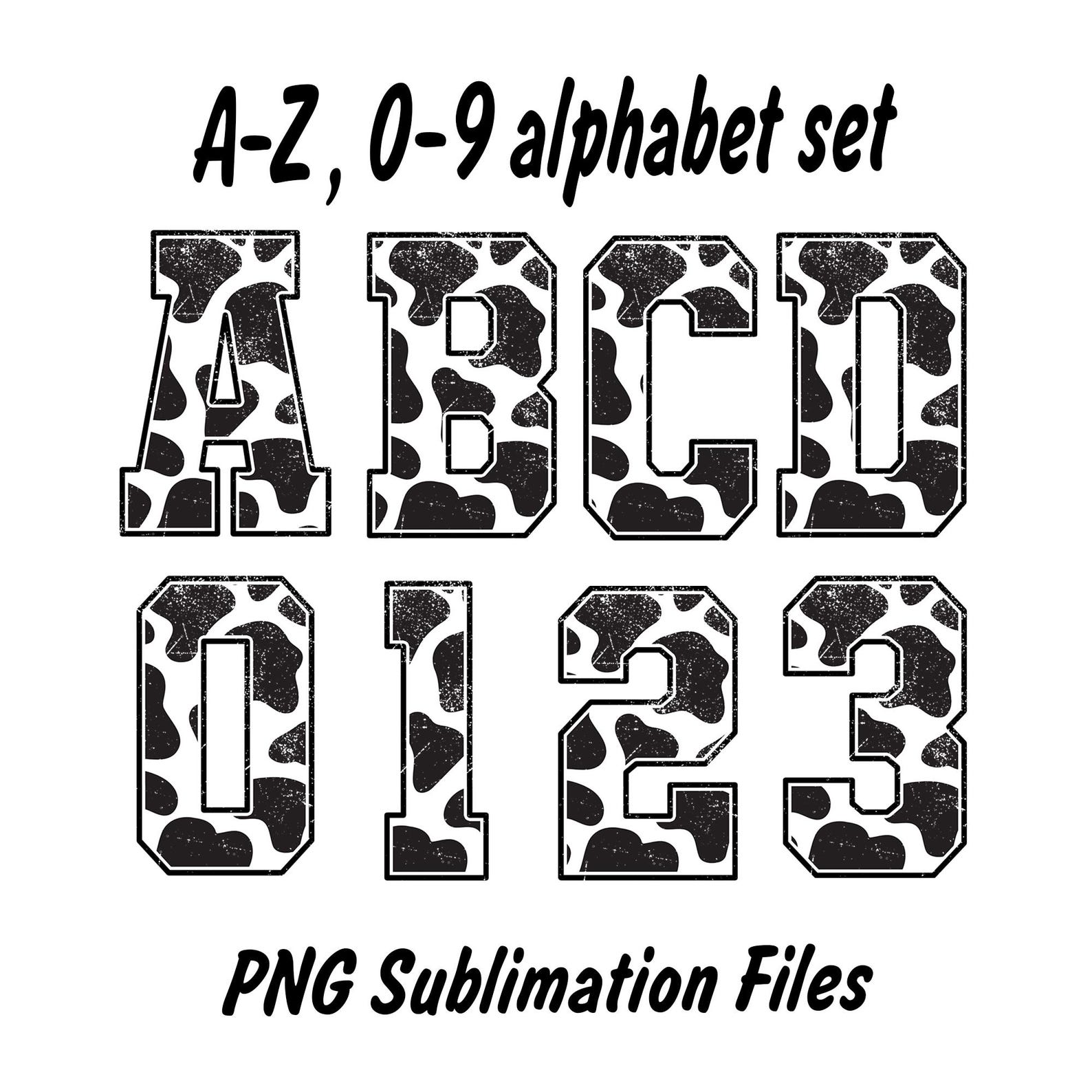 Black Cow Alphabet and Numbers ,alphabet Letters, Kids PNG File, Cow ...