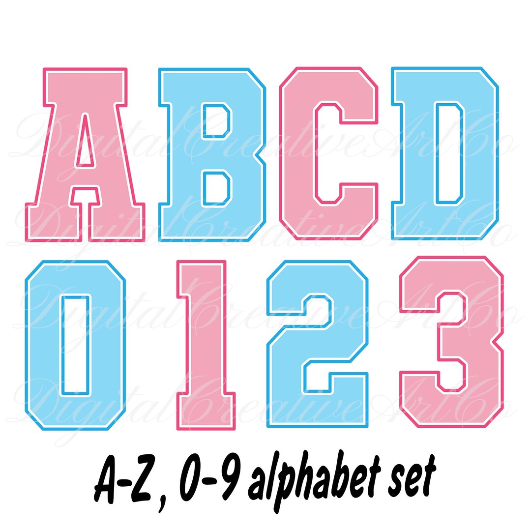 Light Blue and Pink Alphabet and Sport Numbers, School Alphabet Letters ...
