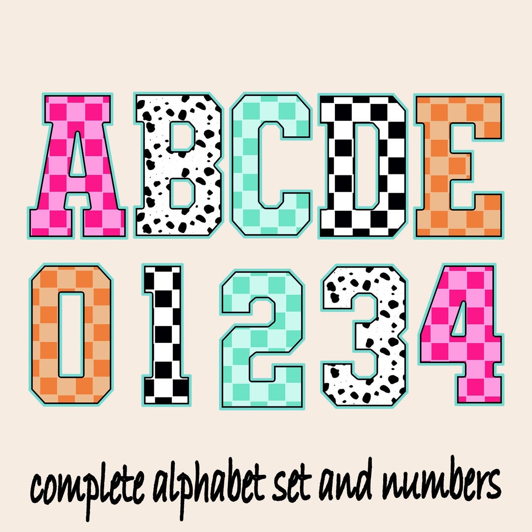 Neon Checkered Alphabet and Numbers ,back to School Alphabet Letters ...
