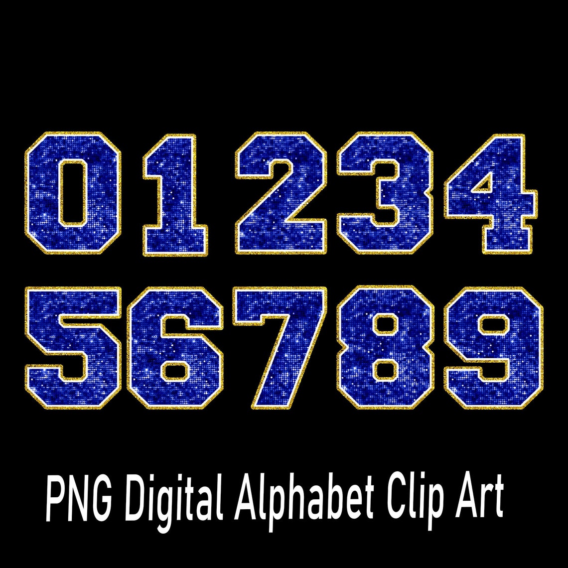 Sequin Faux Glitter Blue and Gold Alphabet Letters and Number Set ...