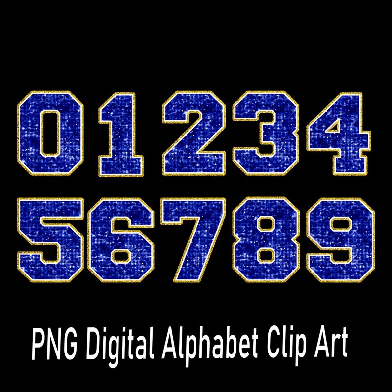 Sequin Faux Glitter Blue and Gold Alphabet Letters and Number Set ...