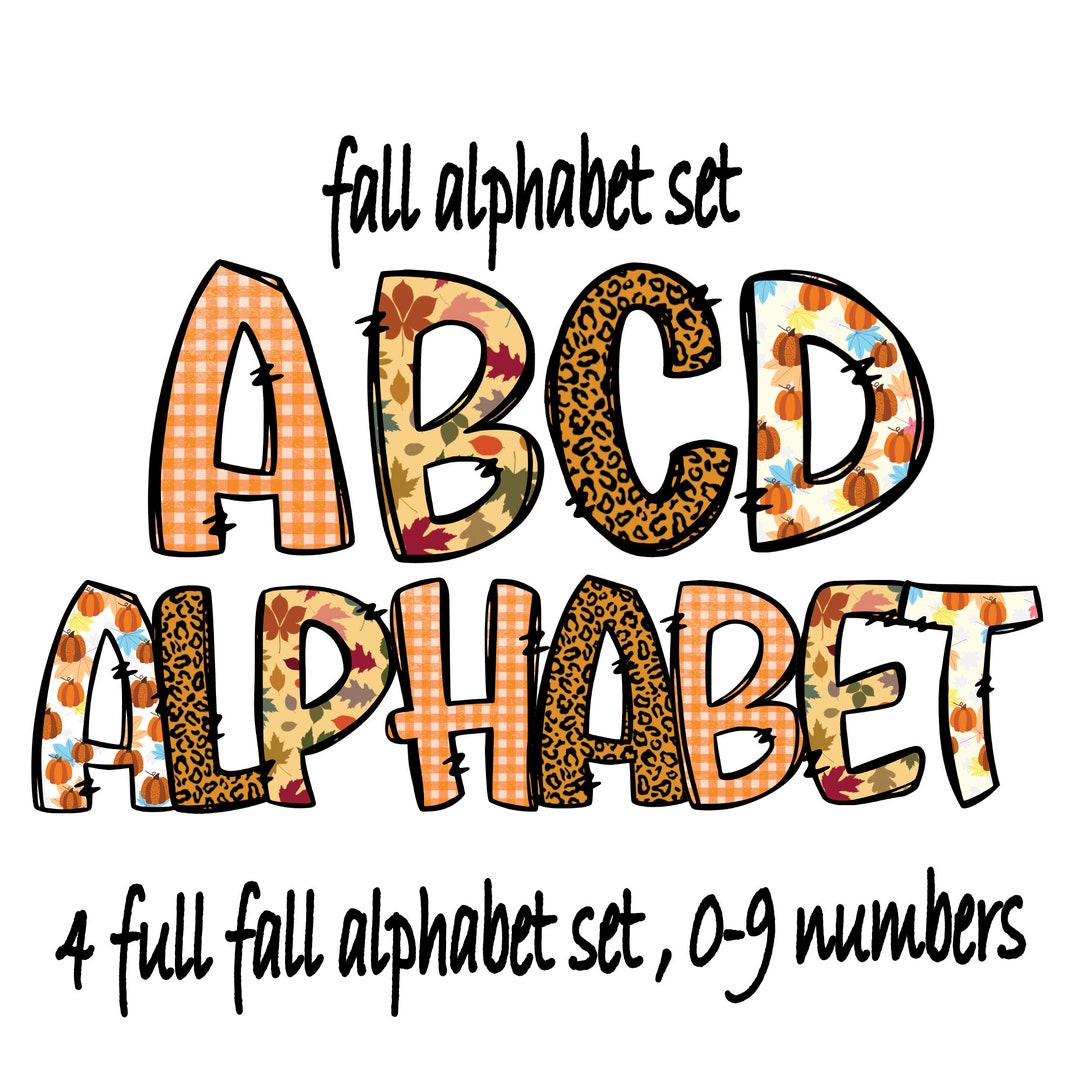 Fall Doodle Alphabet Bundle, Autumn PNG Letters, Numbers, A-Z Upper ...