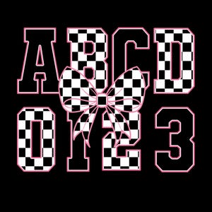 Coquette Bow Checkered Bundle Alphabet and Checkered Numbers, Retro ...