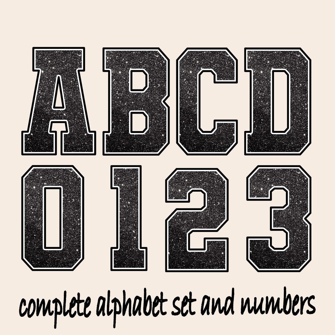 Black Glitter Alphabet Letters and Number Set Clipart ,glitter Sport ...