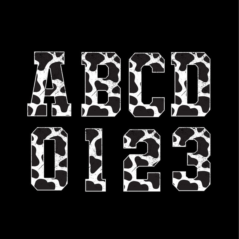 Black Cow Alphabet and Numbers ,alphabet Letters, Kids PNG File, Cow ...