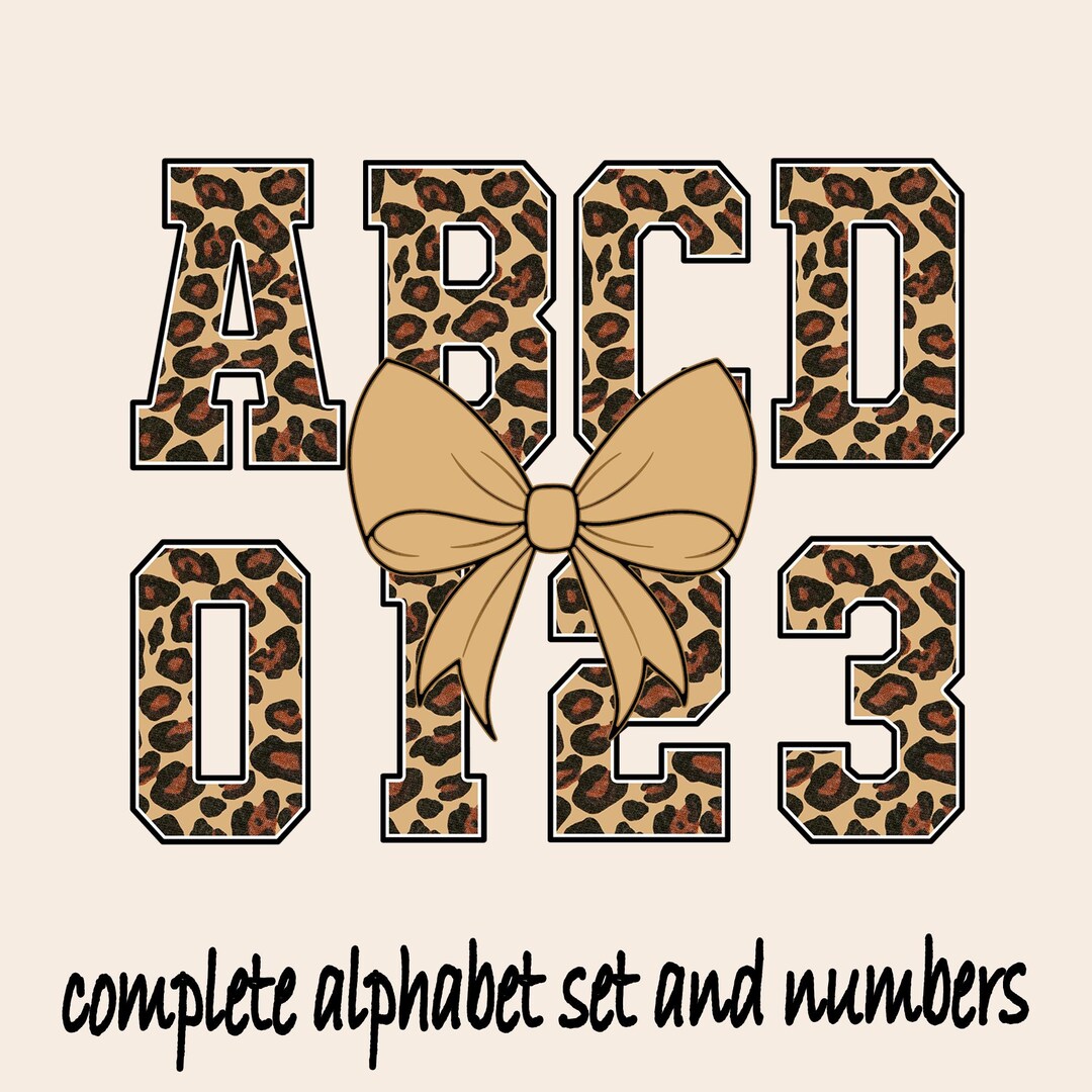 Leopard Coquette Bow Alphabet Letters and Number Set Clipart, Sport ...