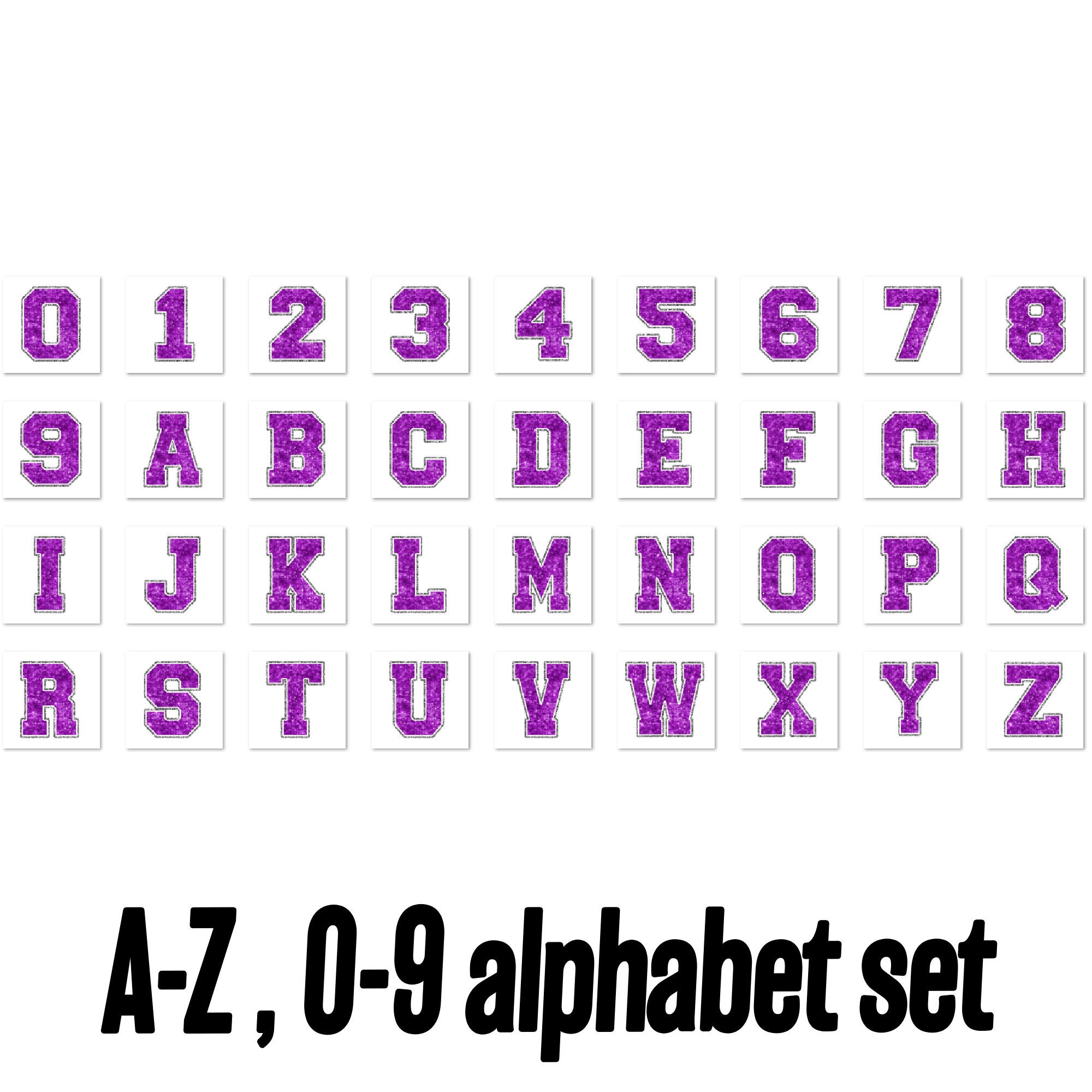 Sequin Faux Glitter Purple and Silver Alphabet Letters and Number Set ...
