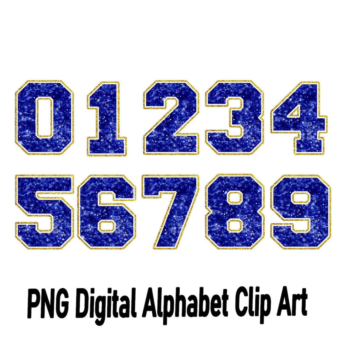 Sequin Faux Glitter Blue and Gold Alphabet Letters and Number Set ...