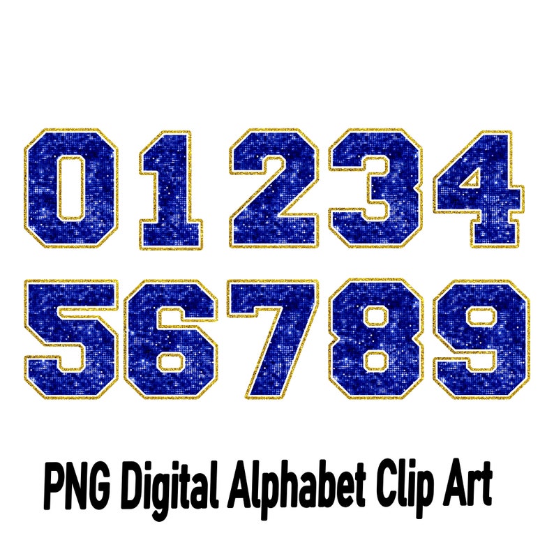 Sequin Faux Glitter Blue and Gold Alphabet Letters and Number Set ...