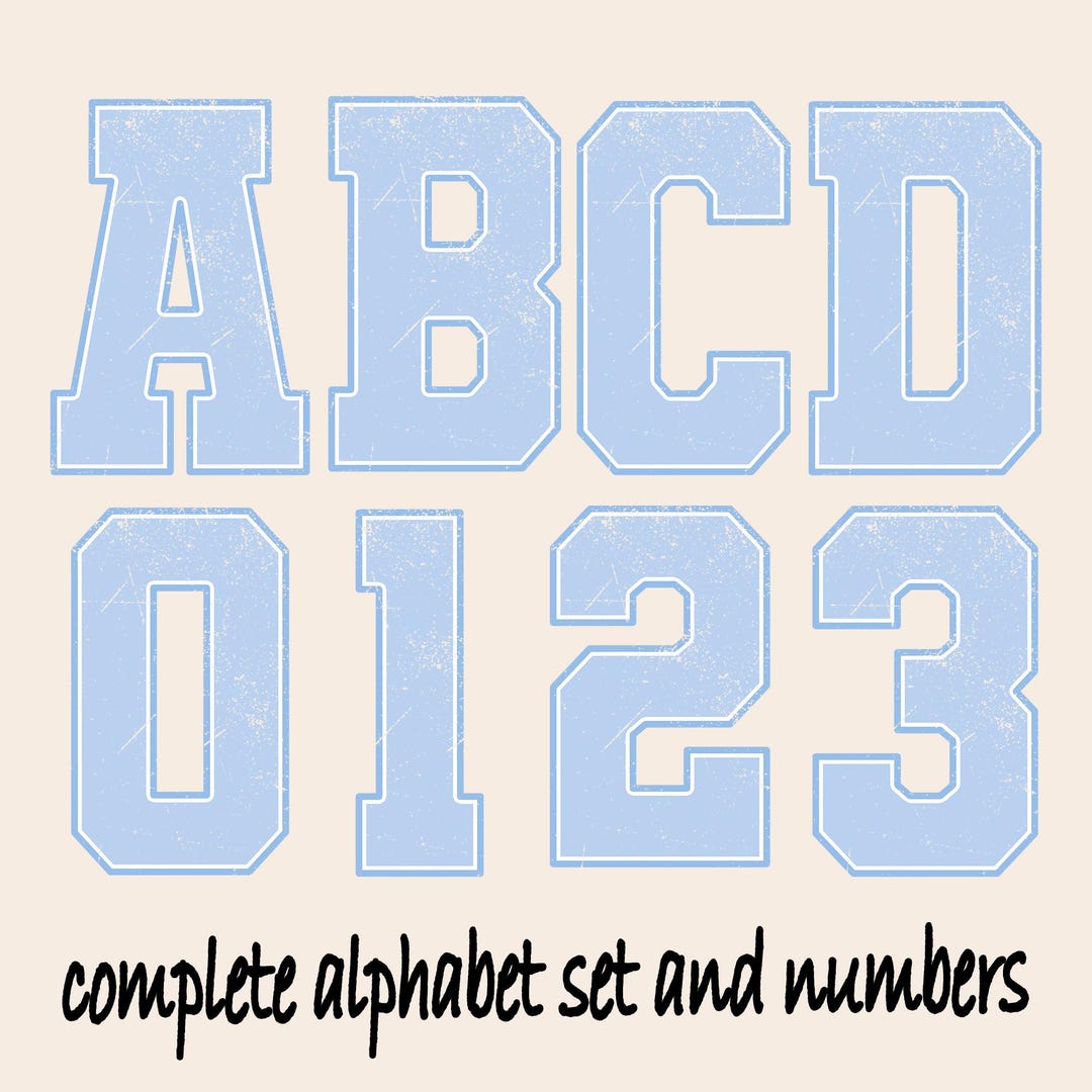 Light Blue Alphabet and Numbers ,retro Alphabet Letters, PNG File, Mama ...