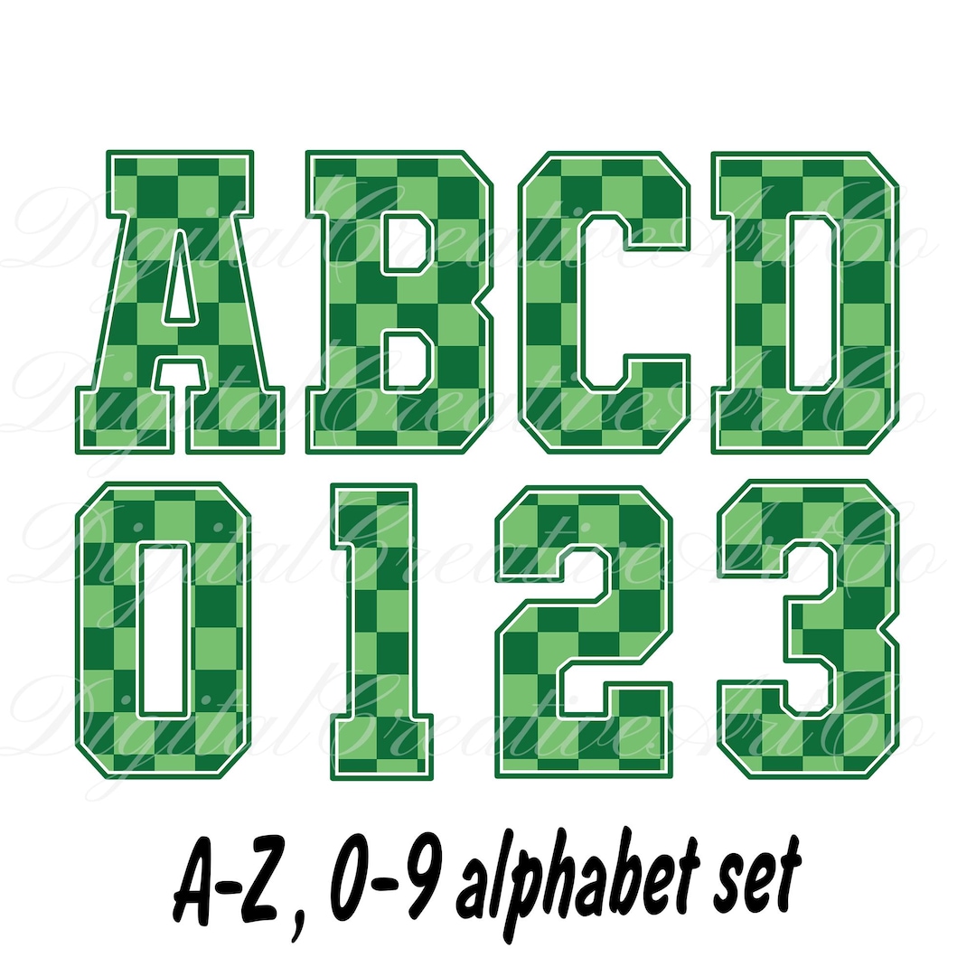 Green Alphabet and Numbers, St Patrick's Day Png, Checkered Pattern ...