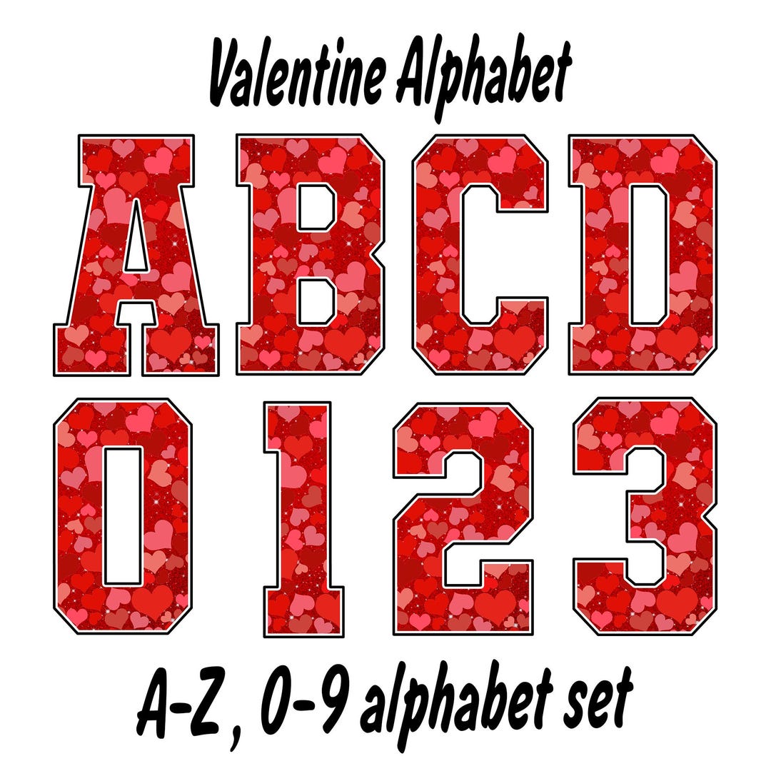 Glitter Red Heart Valentine Alphabet and Numbers ,retro Alphabet ...