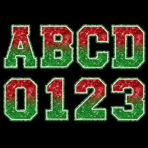 Sequin Faux Glitter Red and Green Alphabet Letters and Number Set ...