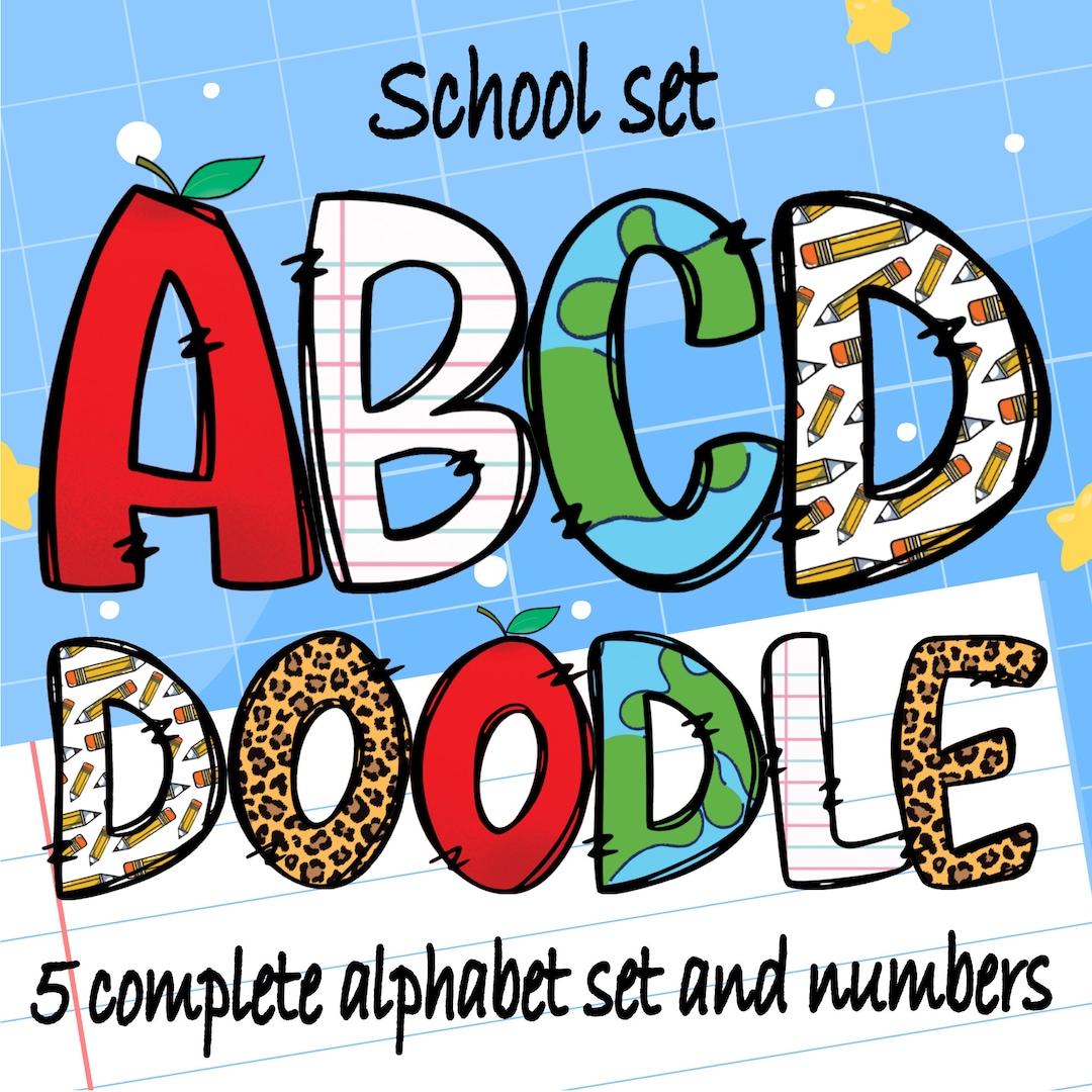5 Bundle School Doodle Alphabet, School Letters, Alpha Doodle, PNG ...