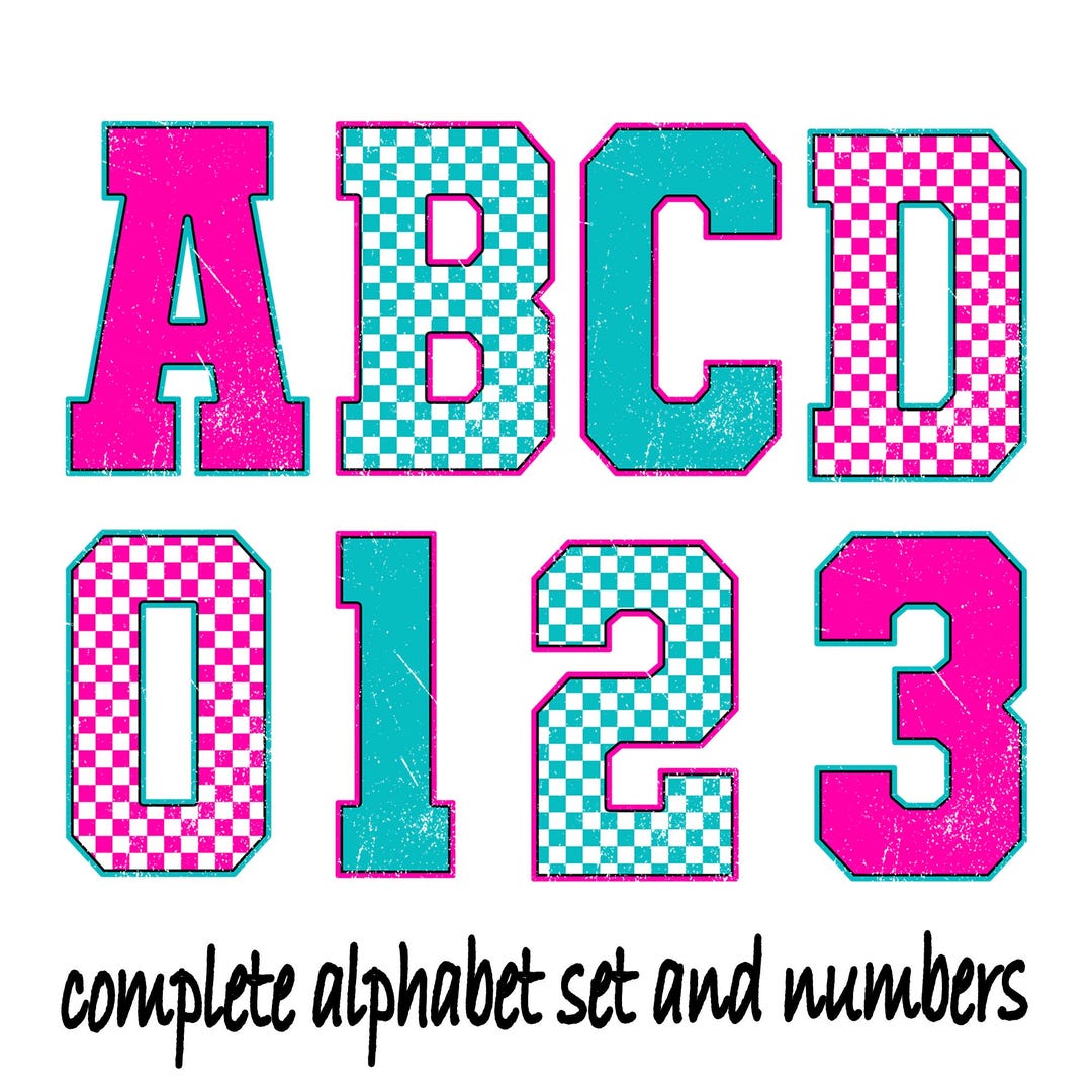 Pink and Light Blue Checkered Alphabet and Numbers ,checkered Pattern ...