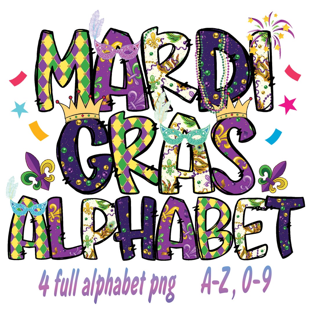 Mardi Gras Alphabet Set, Mardi Gras Doodle Alphabet, Doodle Alphabet ...