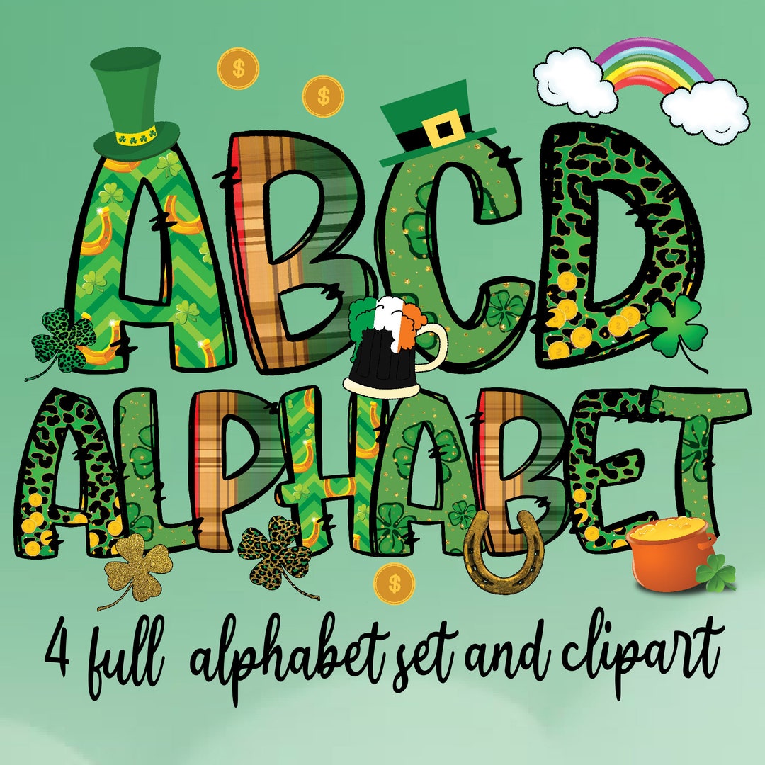 St. Patrick's Day Alphabet Png Files Bundle,st. Patrick's Day Doodle ...