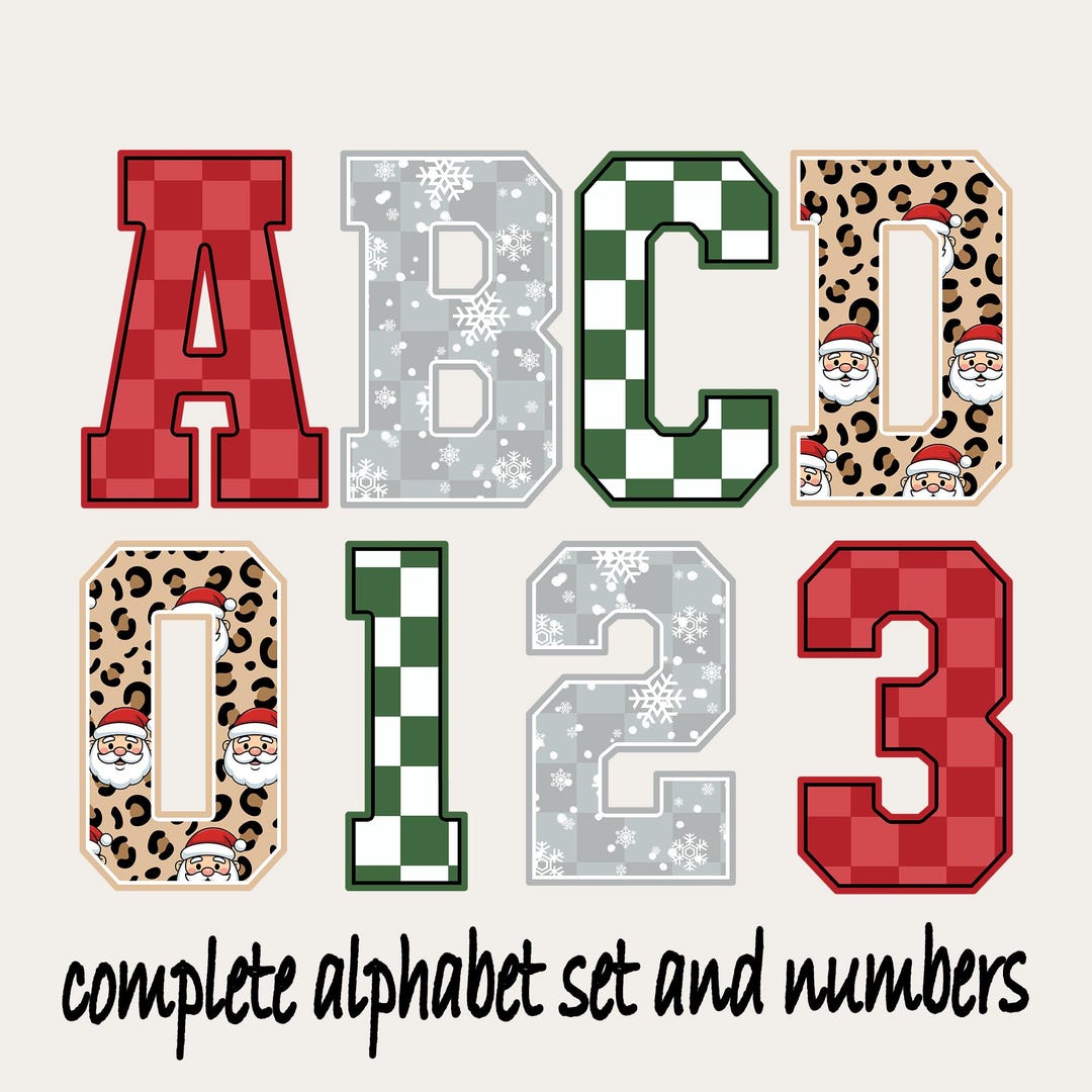 Red and Green Checkered Pattern Alphabet Set, Bright Checkered Alphabet ...