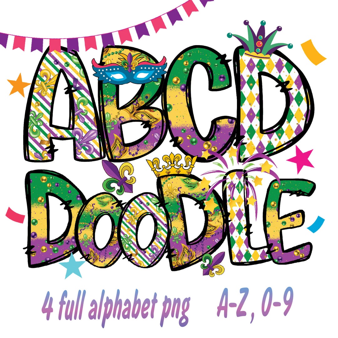 Mardi Gras Alphabet Set, Mardi Gras Doodle Alphabet, Doodle Alphabet ...