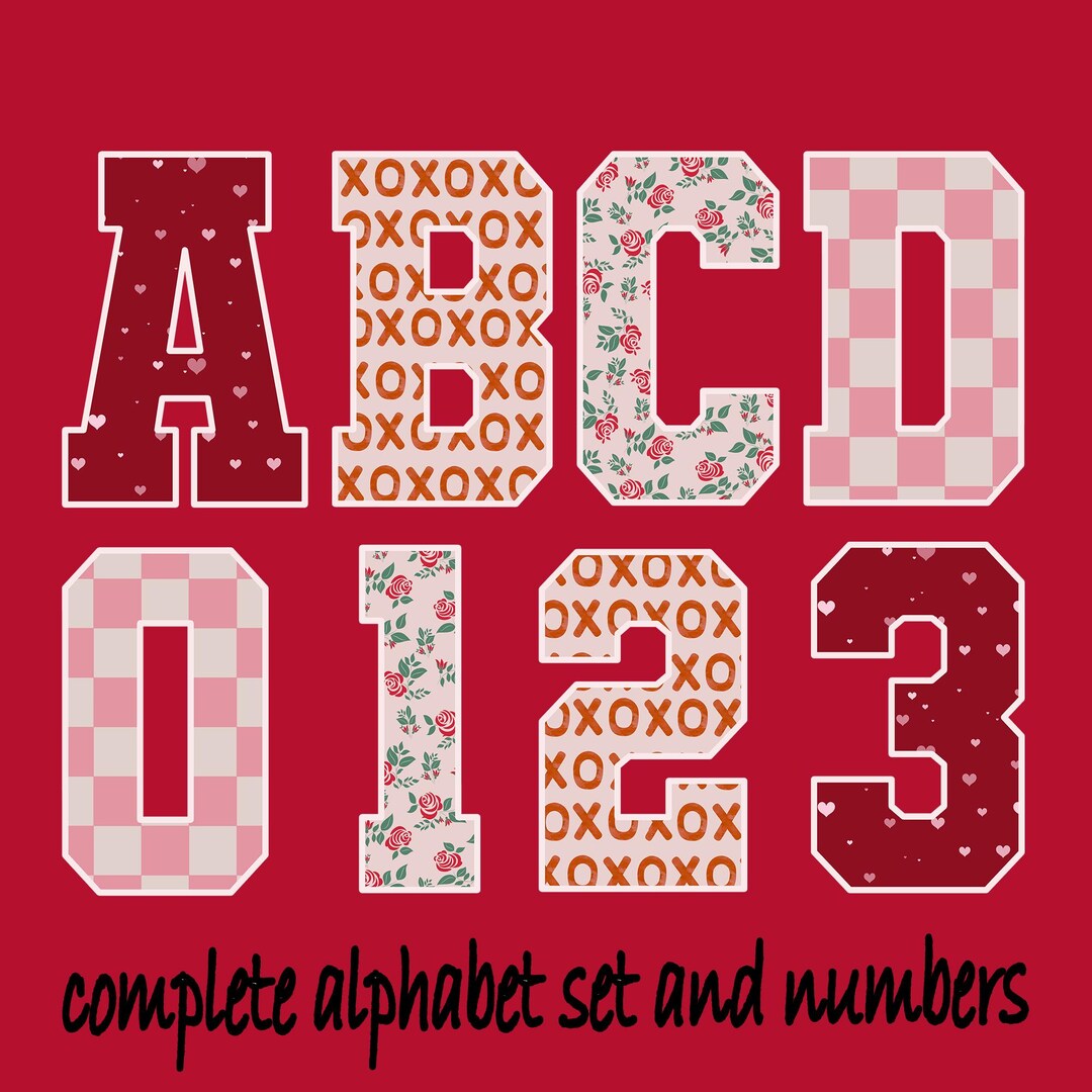 Red and Pink Checkered Pattern Alphabet Set, Rose Alphabet, Kids ...