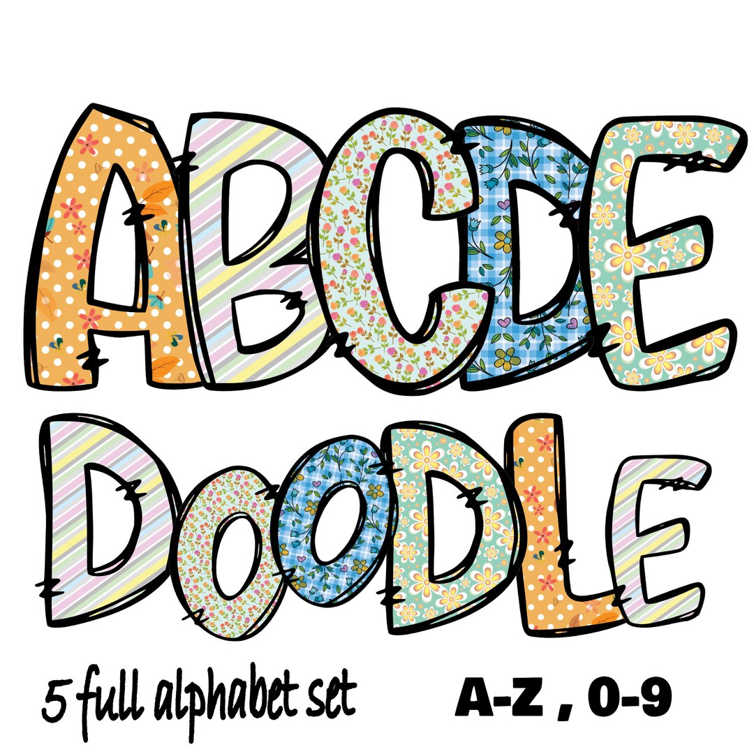 5 Set of Spring Floral Doodle Letters PNG, Clipart , Alphabet Letters ...