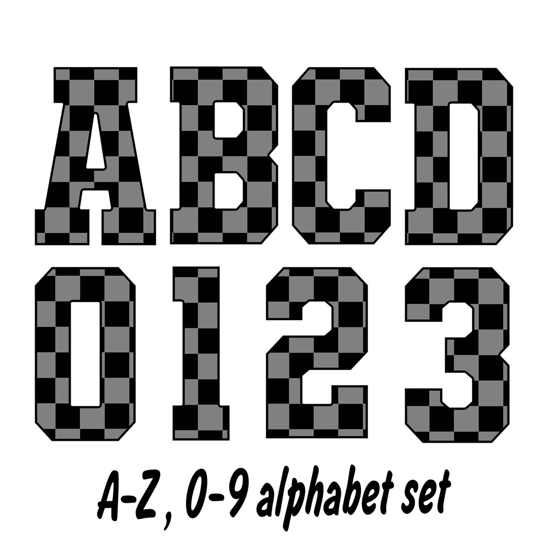 BLACK Checkered Alphabet and Numbers ,checkered Pattern Alphabet ...