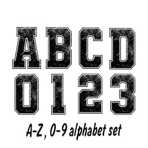Retro Black and White Alphabet Letters and Number Set Clipart, Sport ...