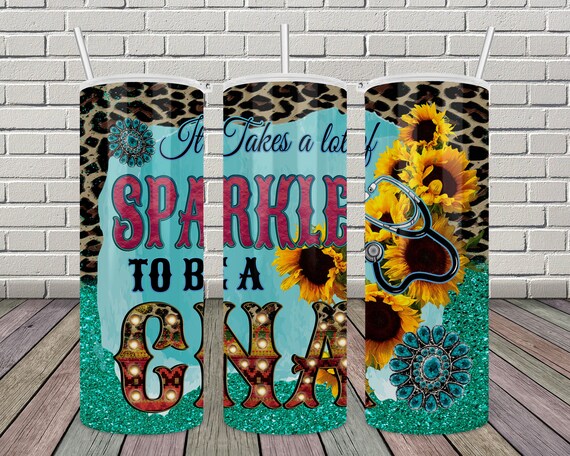 Cna Leopard Glitter Sunflower 20oz Skinny Tumbler Design | Etsy