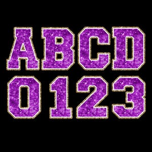 Sequin Faux Glitter Purple and Gold Alphabet Letters and Number Set ...
